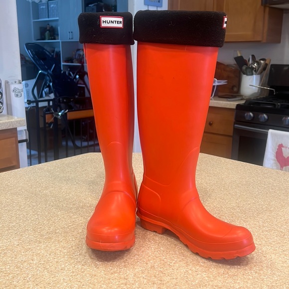 Hunter | Shoes | Orange Hunter Boots With Black Sock Insert Almost ...